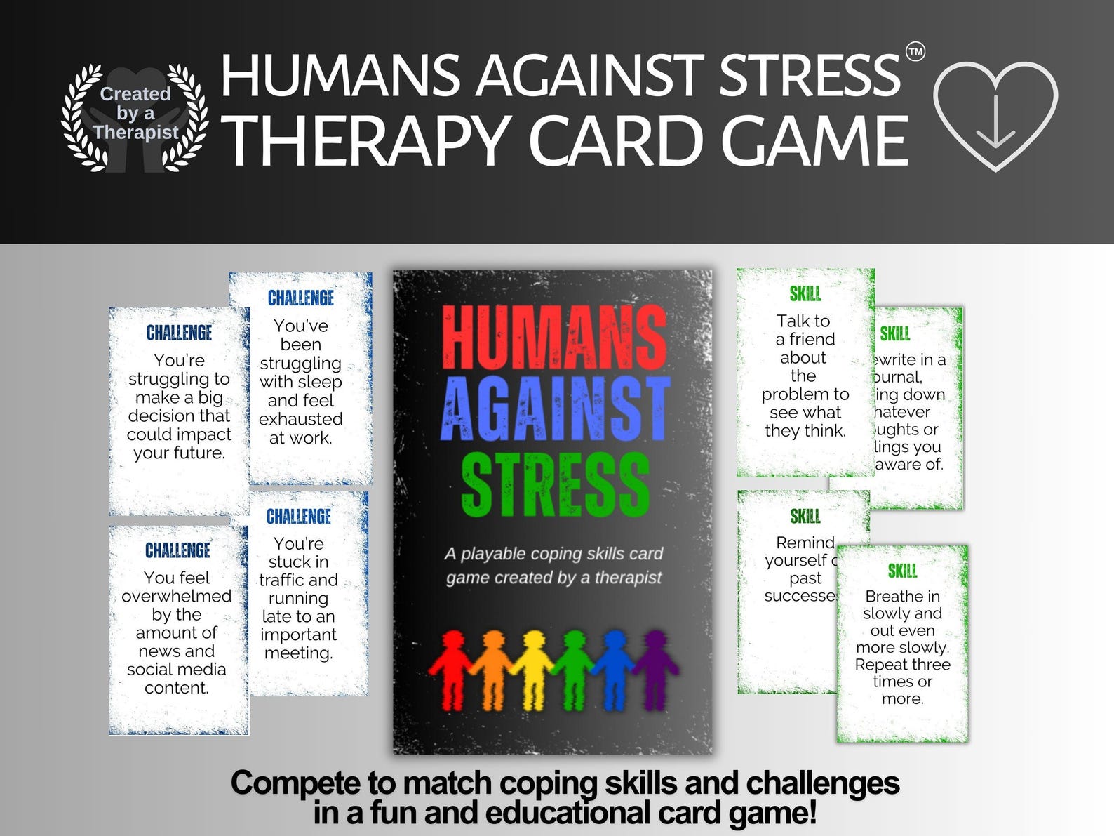 Humans Against Stress Card Game: Coping Skills & Challenges (printable ...