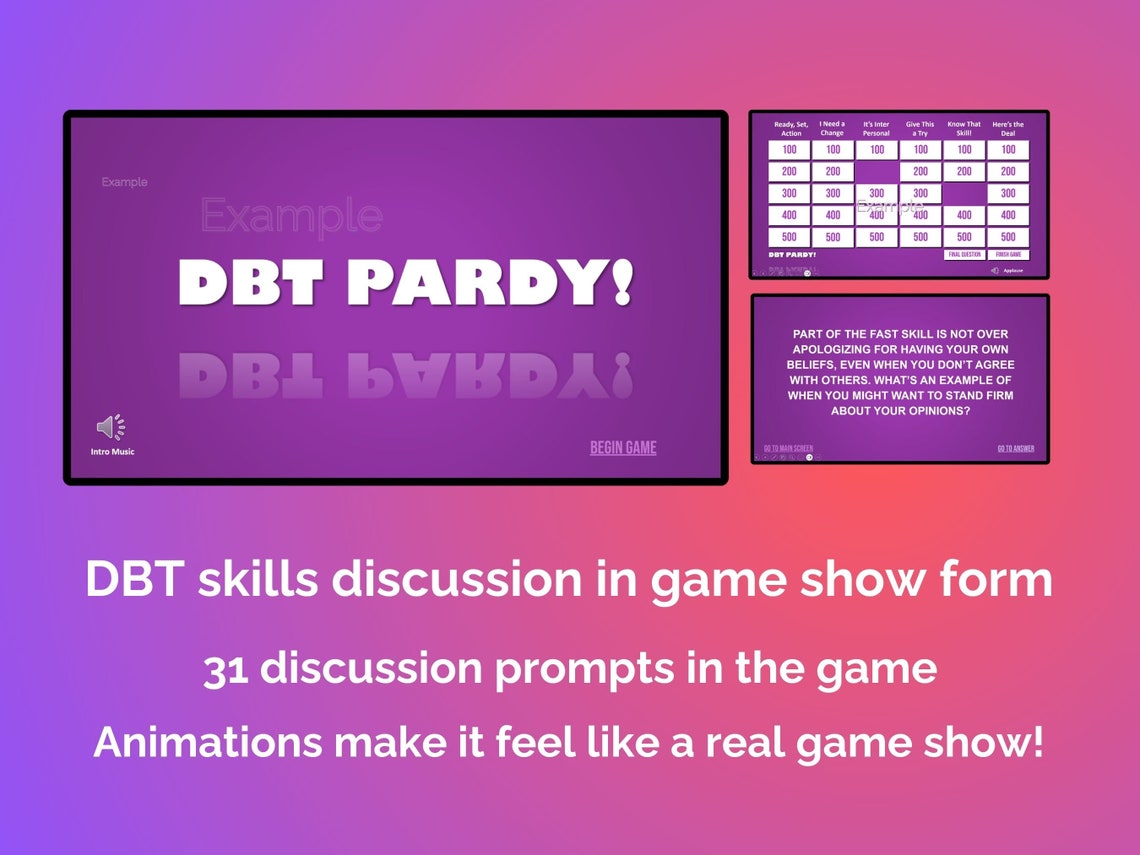 DBT Skills Quiz Show Game: Jeopardy-inspired Therapy (powerpoint & PDF ...