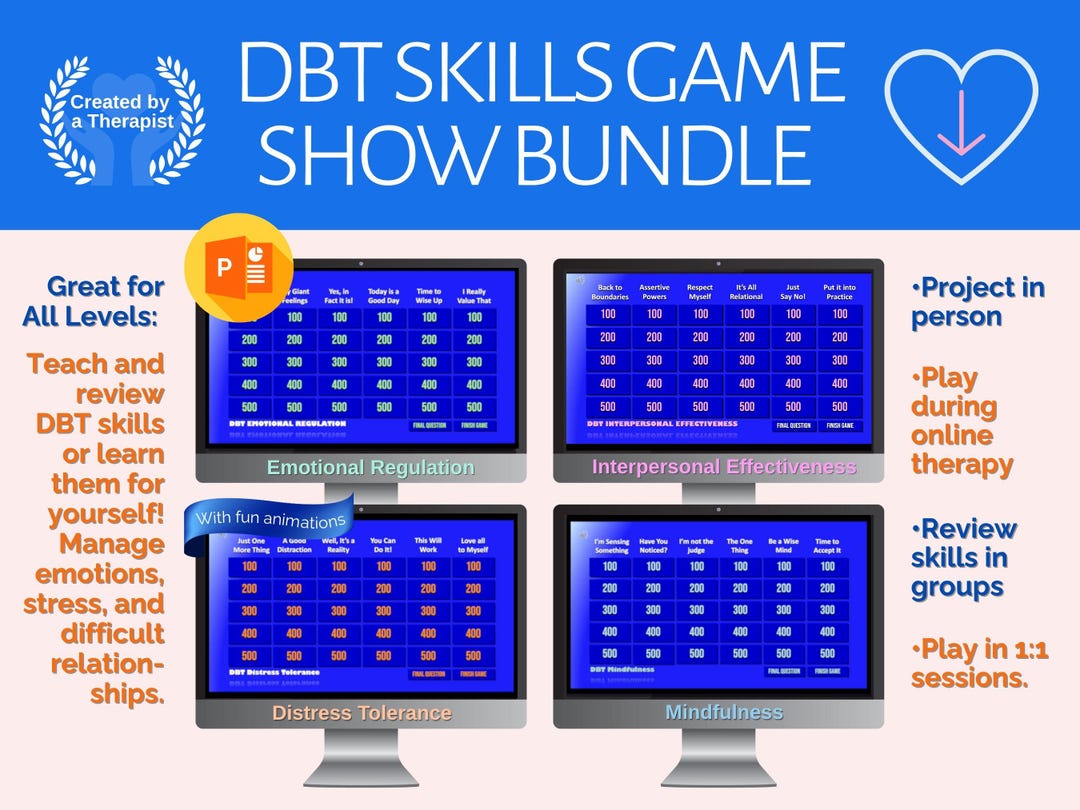 DBT Skills Game Bundle: Therapy Jeopardy for Mindfulness, Distress ...
