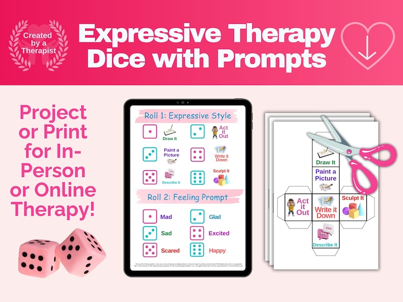 Art Therapy Dice | Art Therapy Worksheets | Expressive Therapy ...