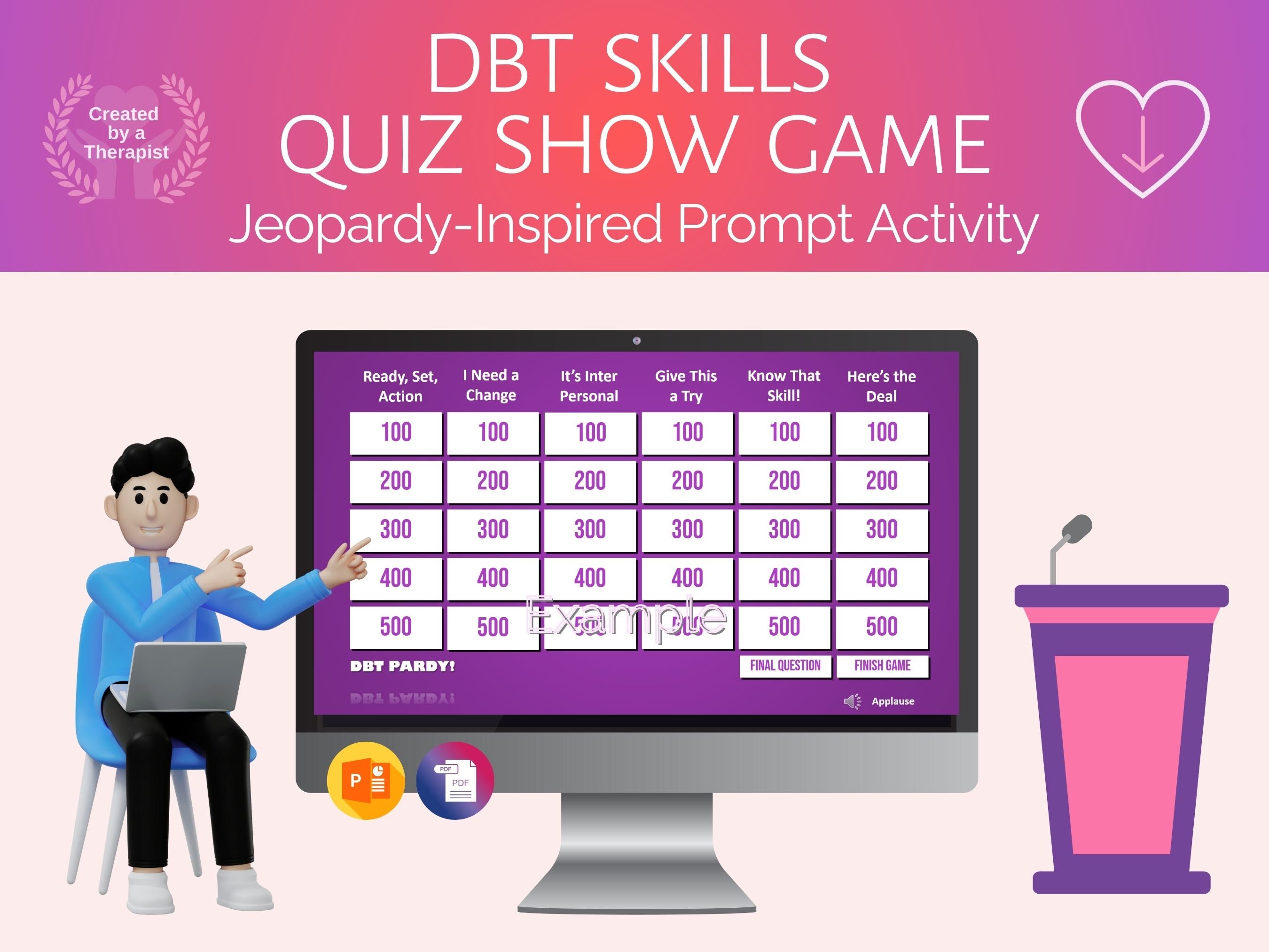 DBT Skills Quiz Show Game: Jeopardy-inspired Therapy (powerpoint & PDF ...