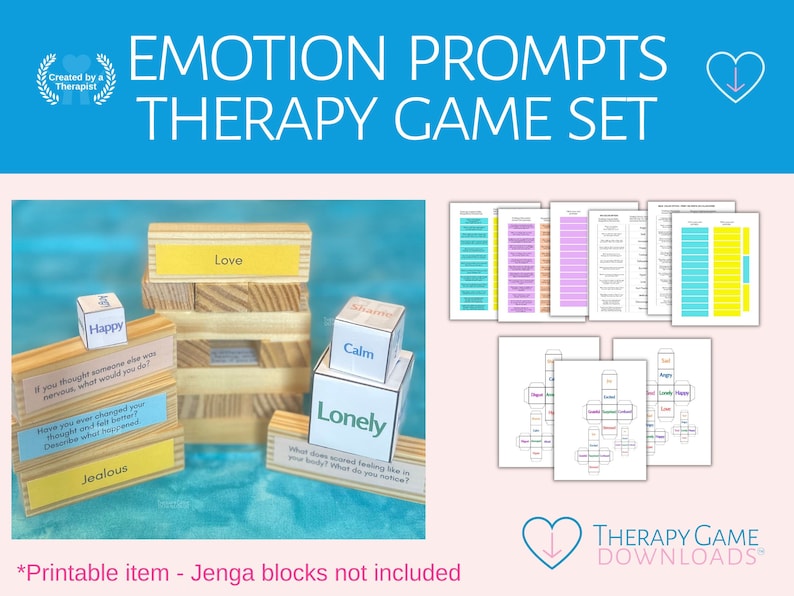 Therapy Game, Feelings Jenga, Feelings Dice, Emotion Prompts, Feelings ...