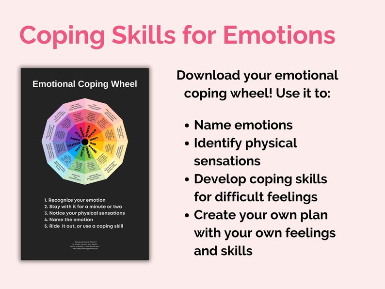 Emotions Wheel Poster: Coping Skills, Feelings Chart (PDF) - Etsy