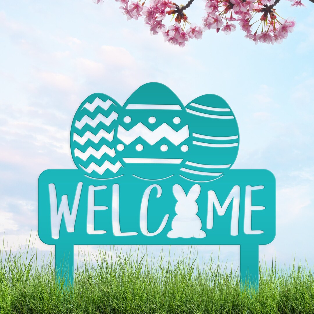 Easter Welcome Metal Yard Stake, Easter Decor, Easter Yard Decor - Etsy