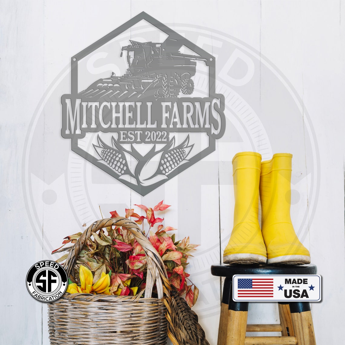 Custom Farm Sign With Combine Corn Farming Sign | Etsy