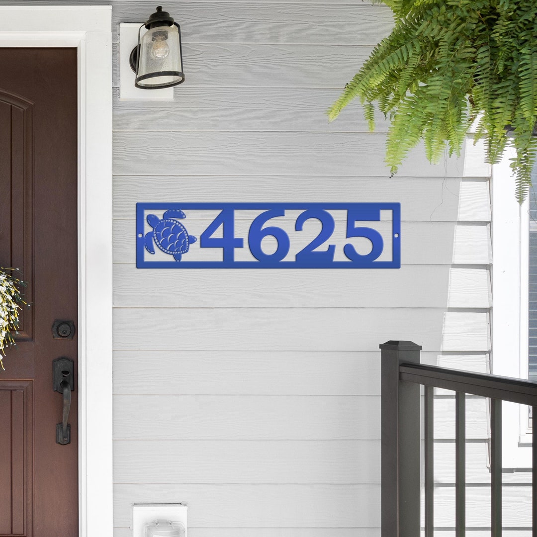 Coastal Sea Turtle House Numbers Plaque - Tropical Decor Metal Sign ...