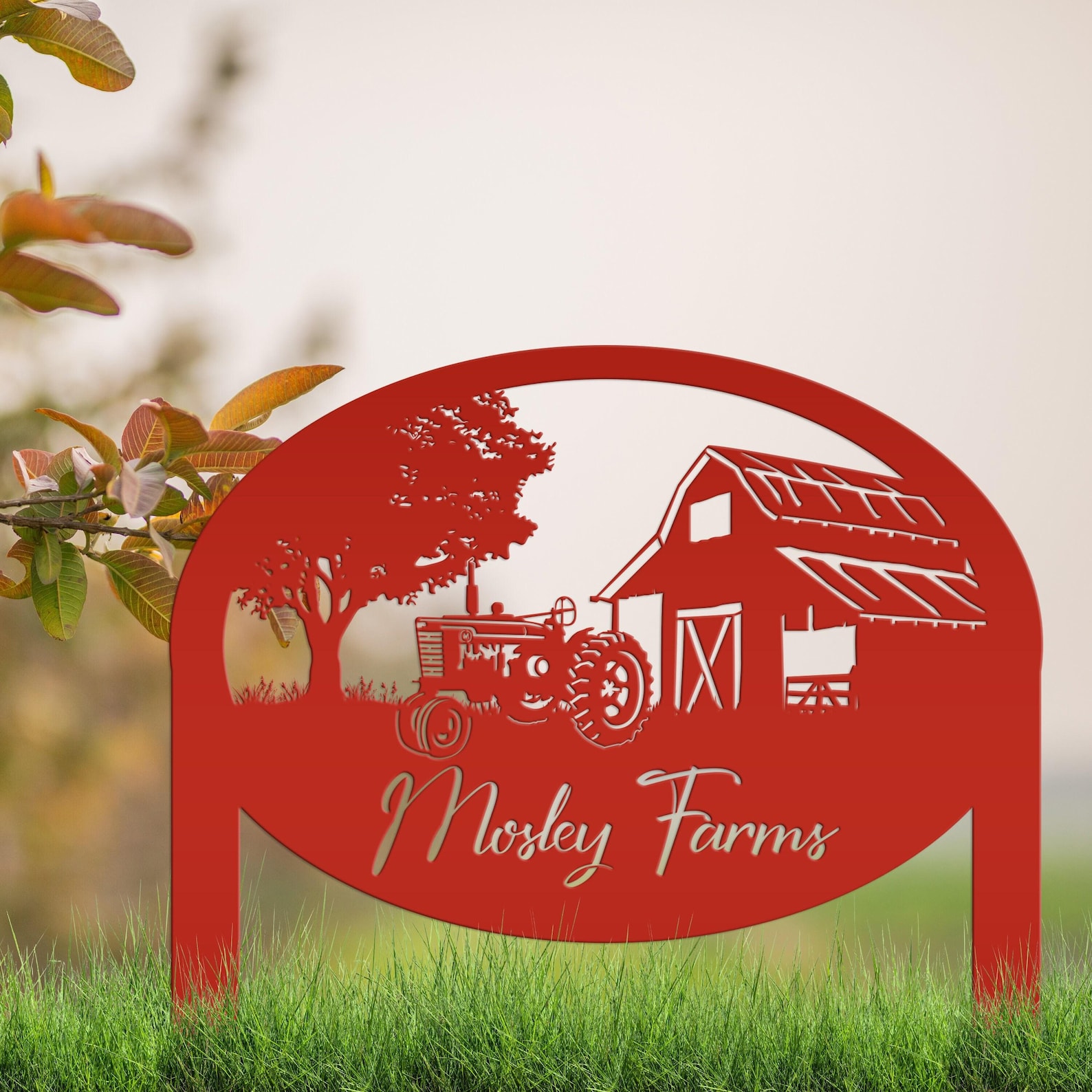 Metal Farm Sign Customizable With Rustic Tractor and Barn With Yard ...