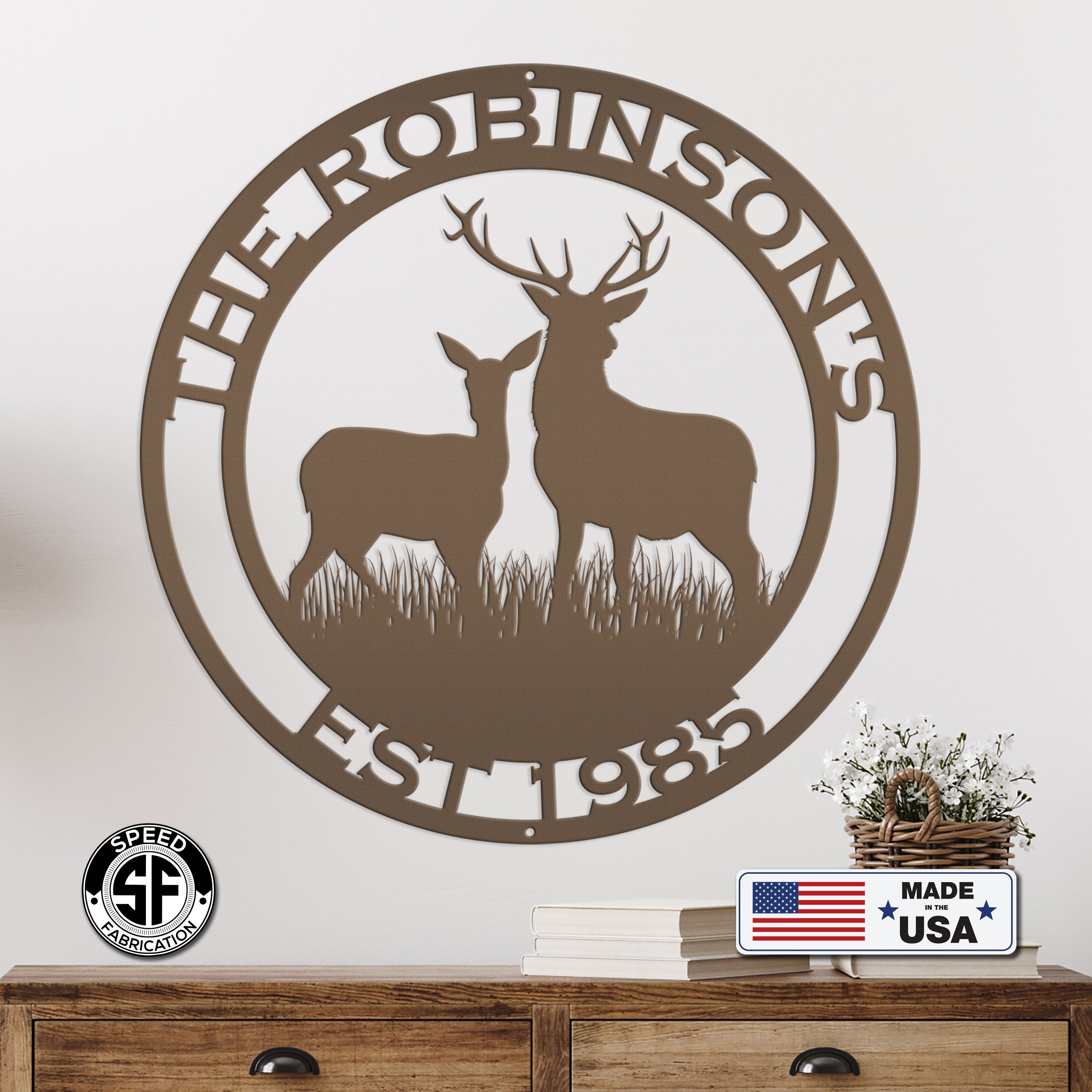 Round Custom Family Name Deer Metal Sign - Etsy