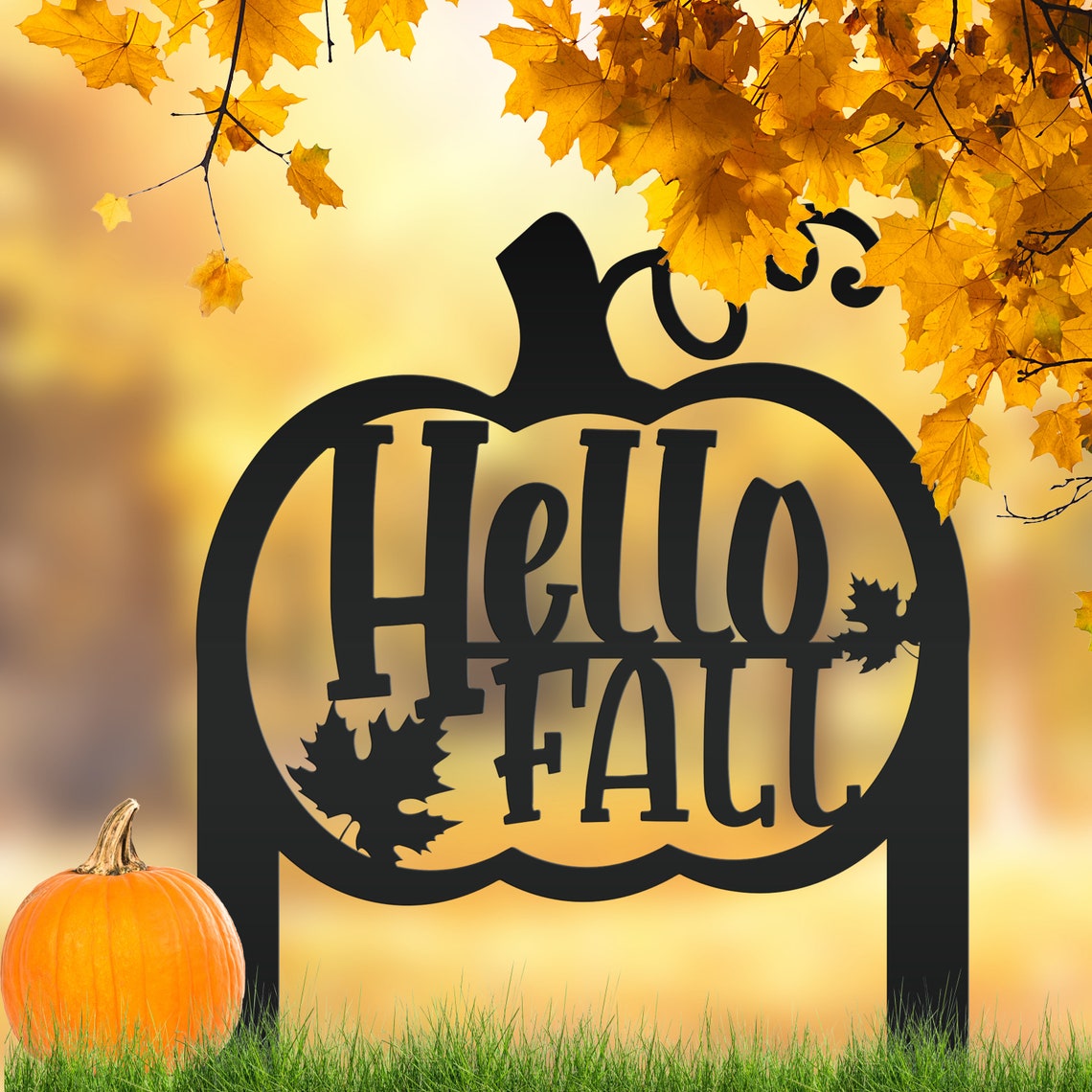 Fall Metal Yard Stake, Outdoor Hello Fall Pumpkin Decor, Seasonal Front ...