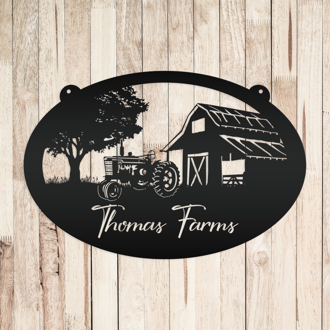 Personalized Tractor and Barn Metal Sign, Family Farm Sign ...