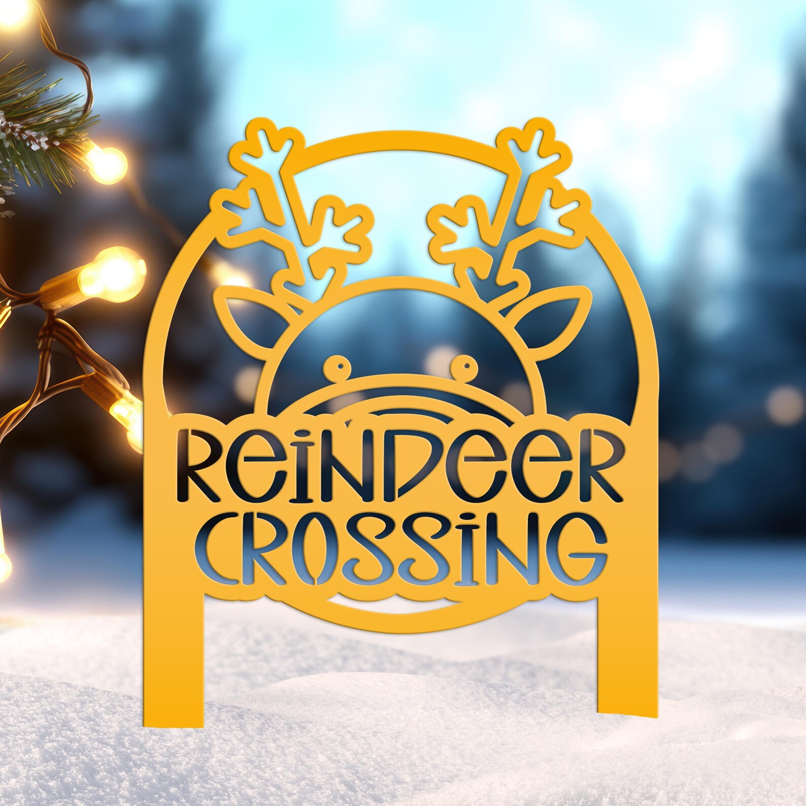 Outdoor Christmas Decorations, Metal Reindeer Crossing Sign for the ...
