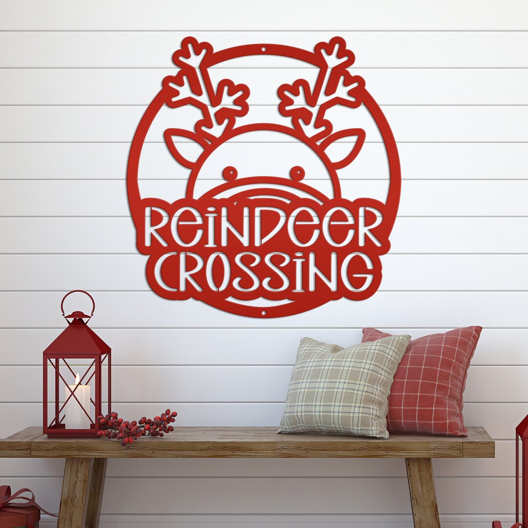 Christmas Decor, Metal Reindeer Crossing Sign, Cute Holiday Decoration ...