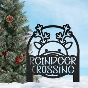 Outdoor Christmas Decorations, Metal Reindeer Crossing Sign for the ...