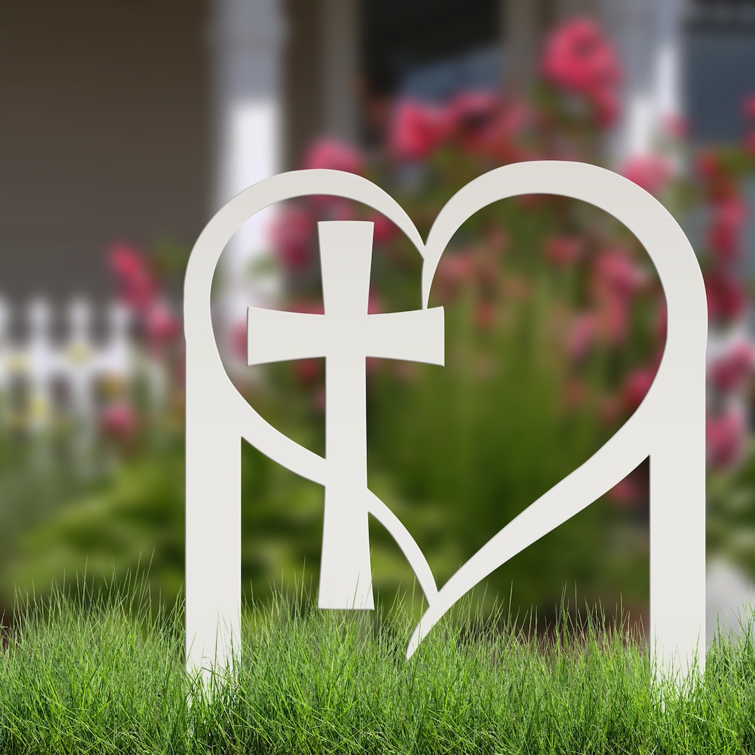 Outdoor Christian Decor Heart Cross Lawn Stake, Valentine's Day ...