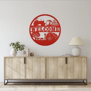 Round Farm Scene Welcome Metal Sign - Etsy