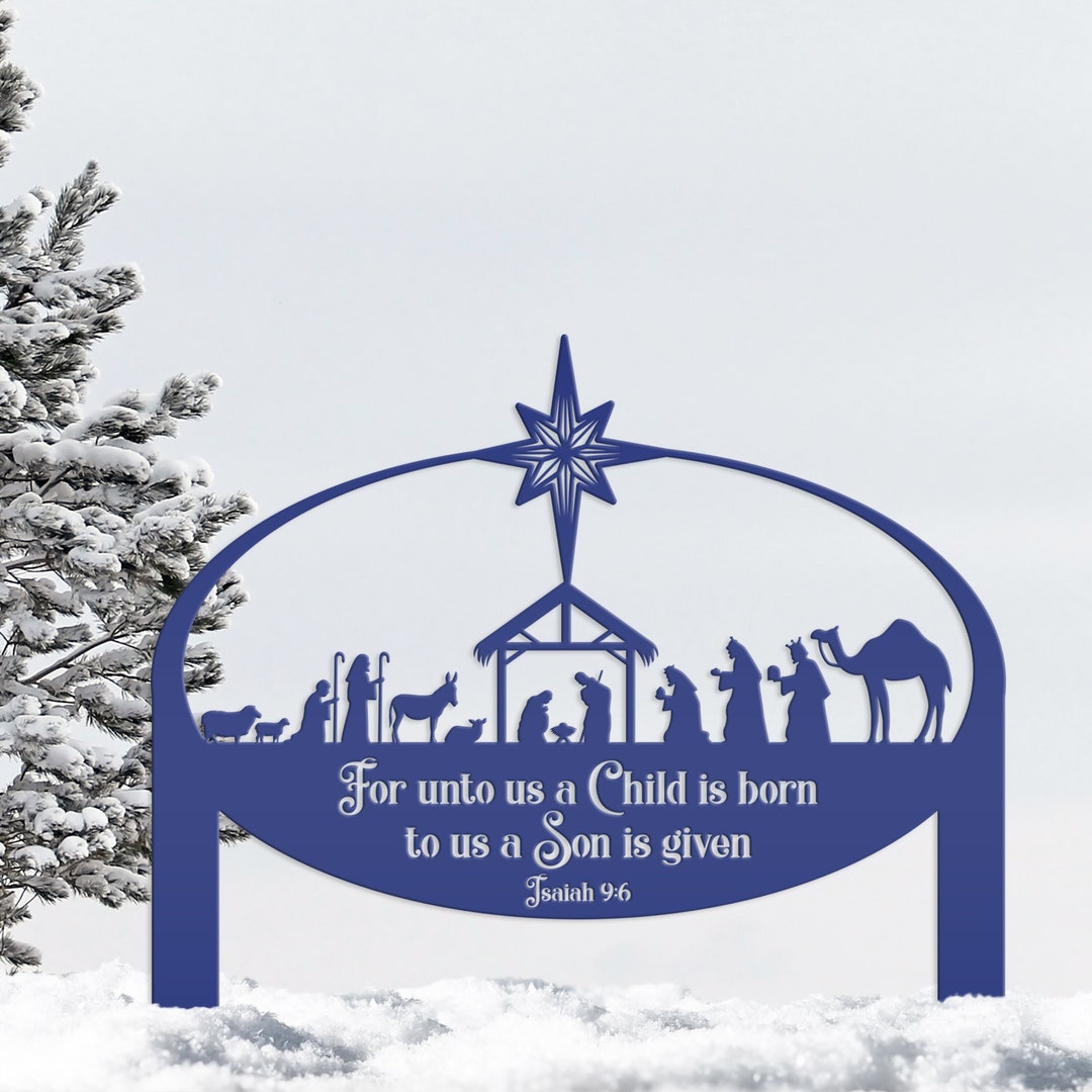Outdoor Nativity Metal Yard Stake, Oval Manger Scene Silhouette Lawn ...