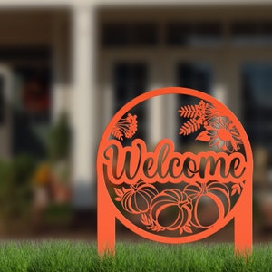 Fall Decor Welcome Metal Outdoor Sign With Pumpkins and Sunflowers ...