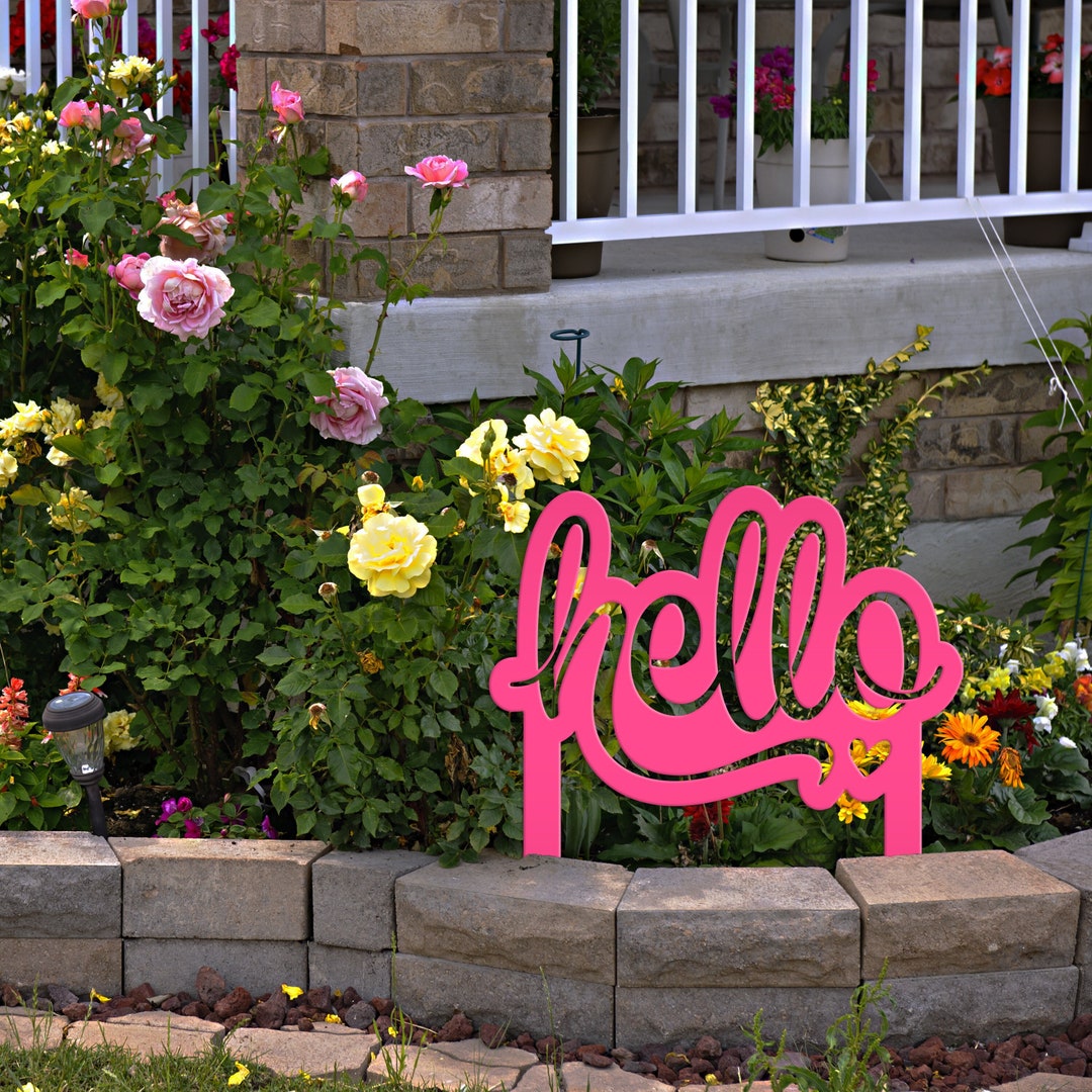 Welcoming Hello Metal Outdoor Yard Stake - Charming Front Lawn Decor ...