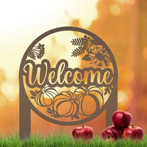 Fall Decor Welcome Metal Outdoor Sign With Pumpkins and Sunflowers ...