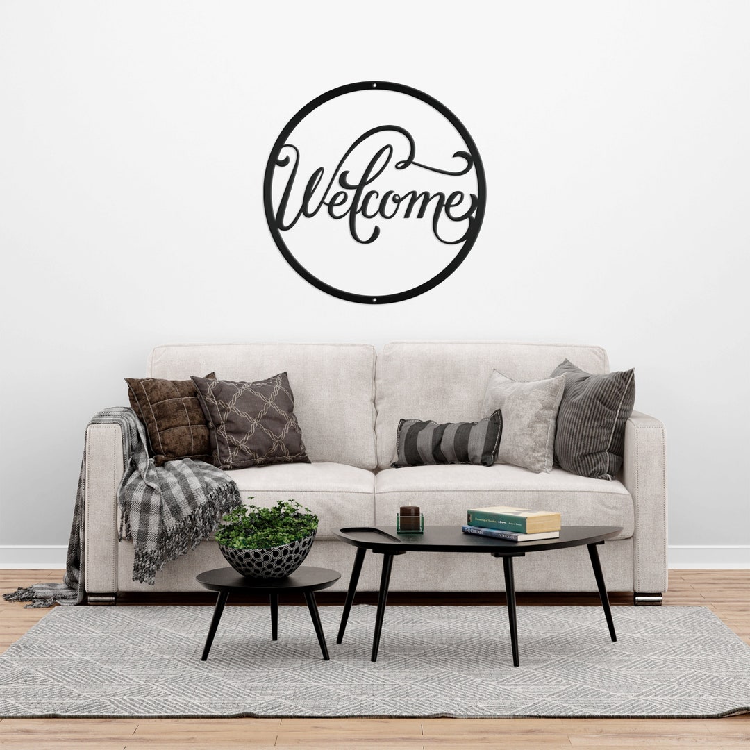 Welcome Sign, Metal Wall Art, Entry Greeting, Round Elegant Welcome ...