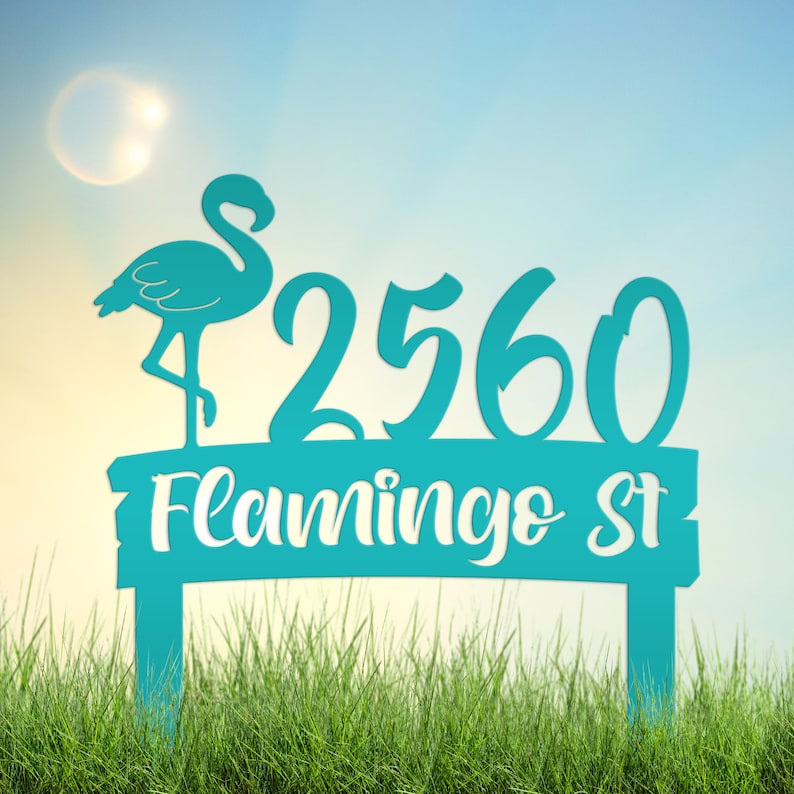Flamingo Address Sign, Metal Tropical Yard Stake With Street Address ...
