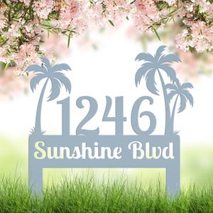Metal Palm Tree Yard Stake With Custom Address - Personalized Tropical ...
