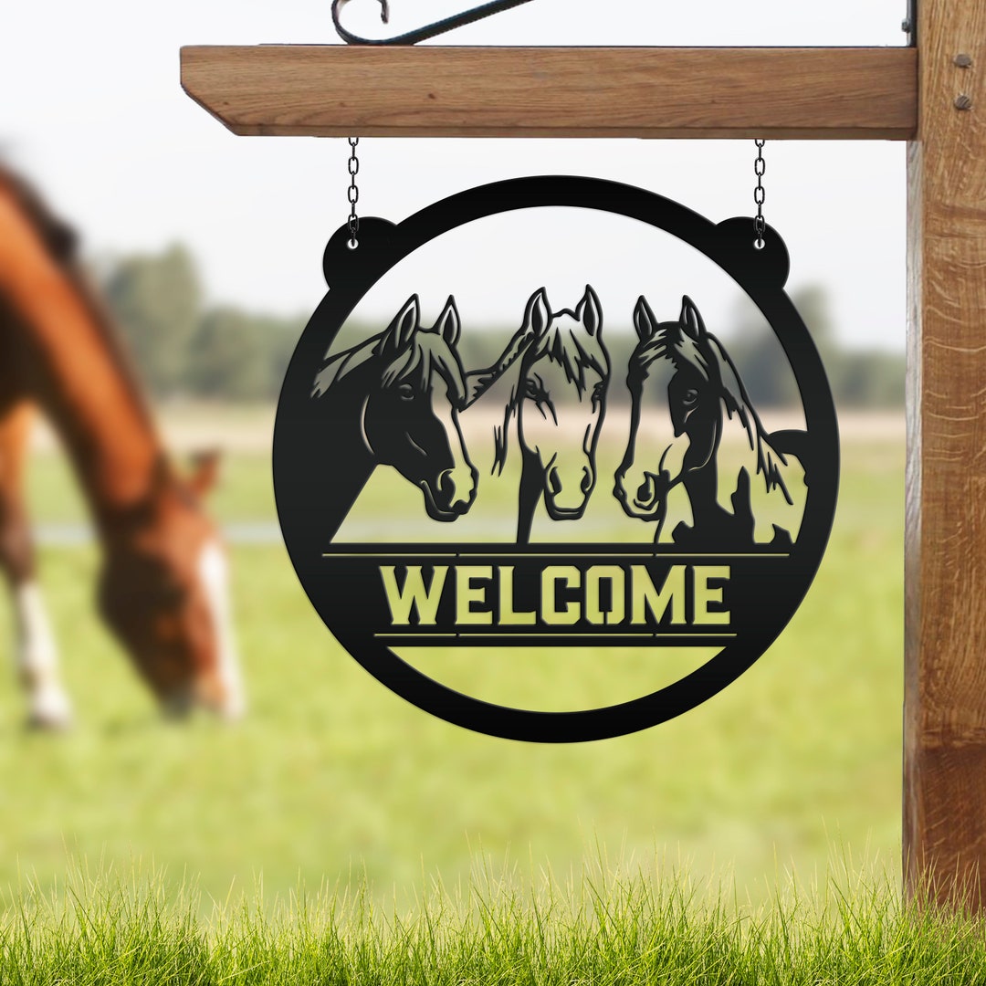 Charming Horse Welcome Sign – Unique Metal Decor for Animal Lovers ...