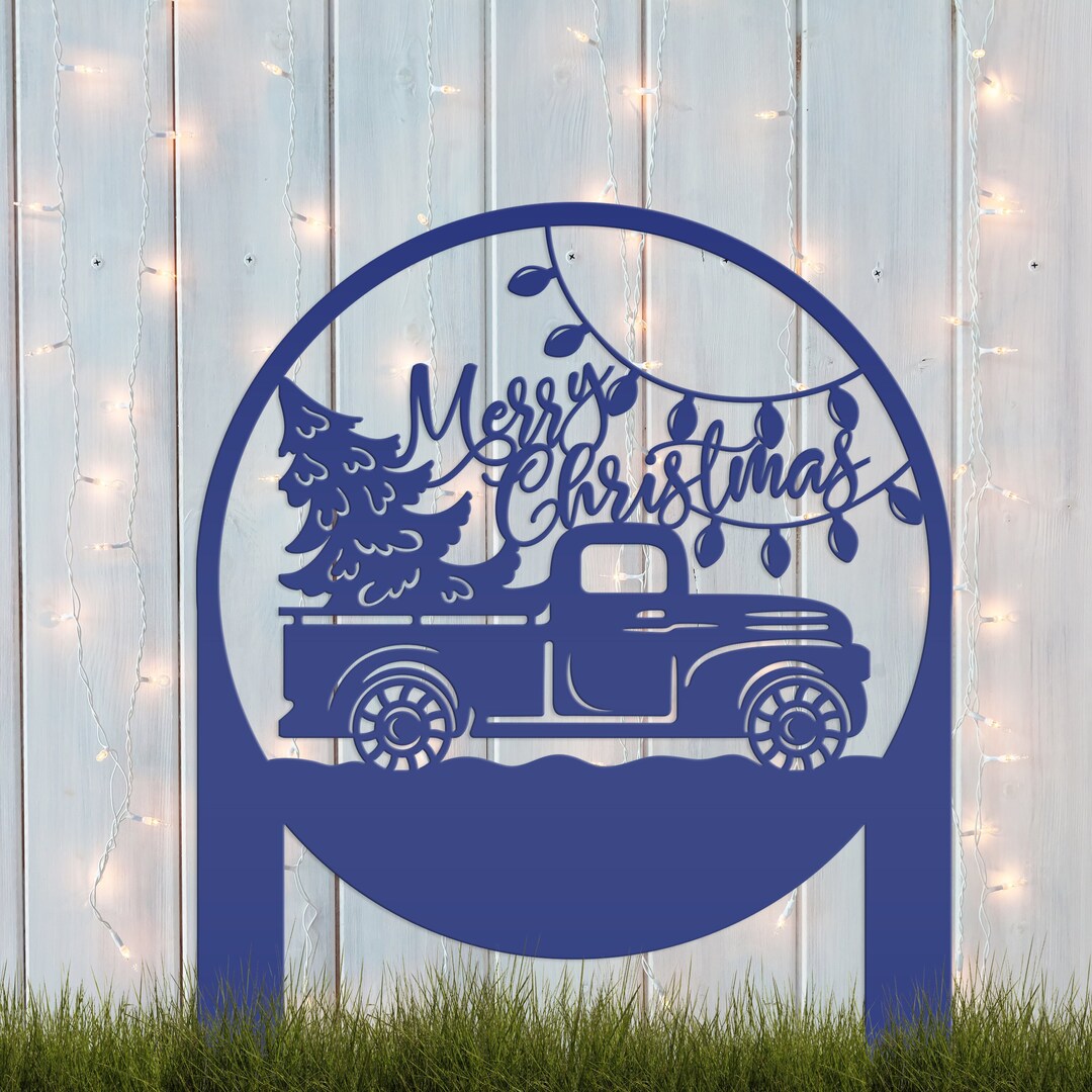 Metal Christmas Sign, Outdoor Holiday Decor With Vintage Looking Truck ...