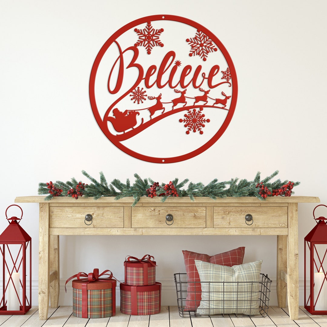 Christmas Home Decor, Metal Santa Sleigh Sign, Believe Wall Hanging ...