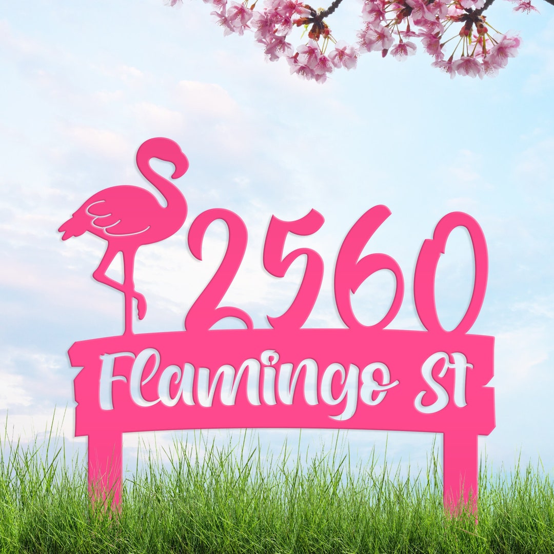 Flamingo Address Sign, Metal Tropical Yard Stake With Street Address ...