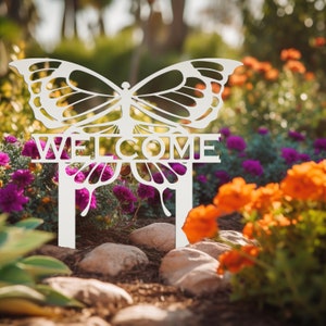 Welcome Yard Sign, Butterfly Yard Stake for Flowerbed, Outdoor Metal ...