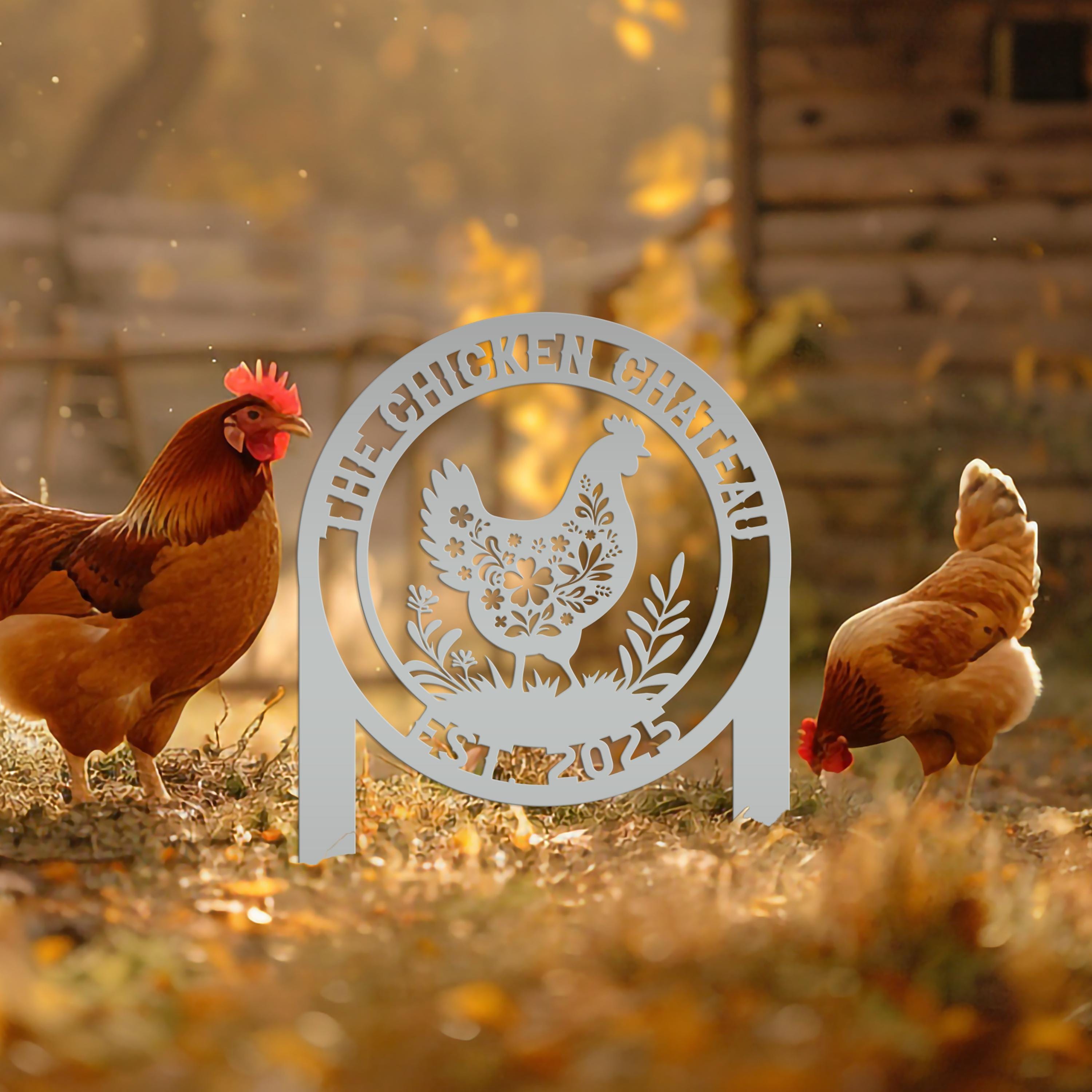 Chicken Coop Metal Yard Stake - Personalized Farm Sign - Cute Floral ...