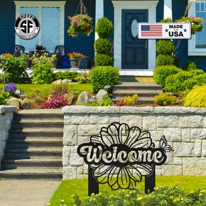 Welcome Garden Stake Flower Garden Stake With Flower - Etsy