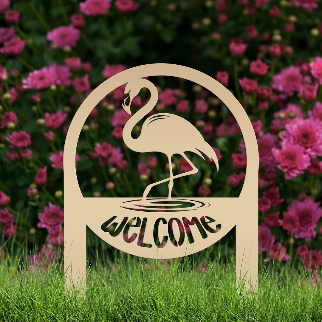 Tropical Flamingo Welcome Sign - Whimsical Metal Yard Stake - Welcoming ...