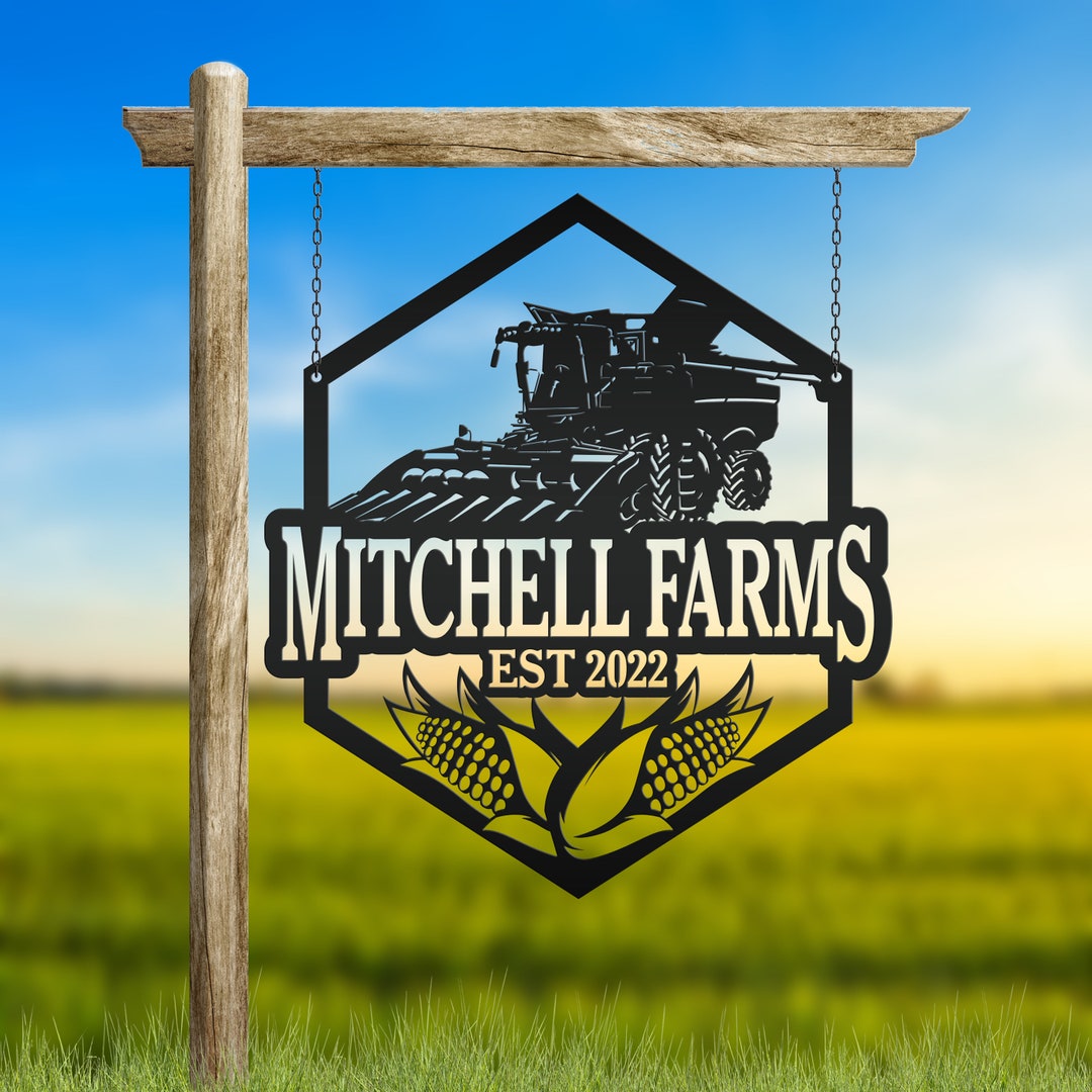Custom Farm Sign With Combine, Corn Farming Sign - Etsy