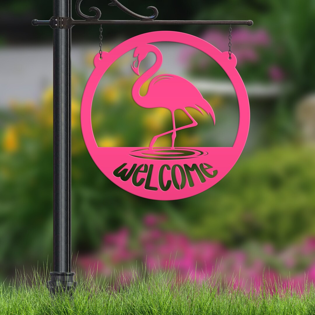 Tropical Flamingo Metal Welcome Sign - Fun Entryway Wall Hanging ...