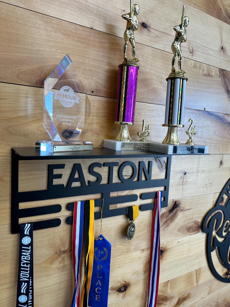Medal Hanger With Trophy Shelf, Wall Display for Sports Ribbons and ...