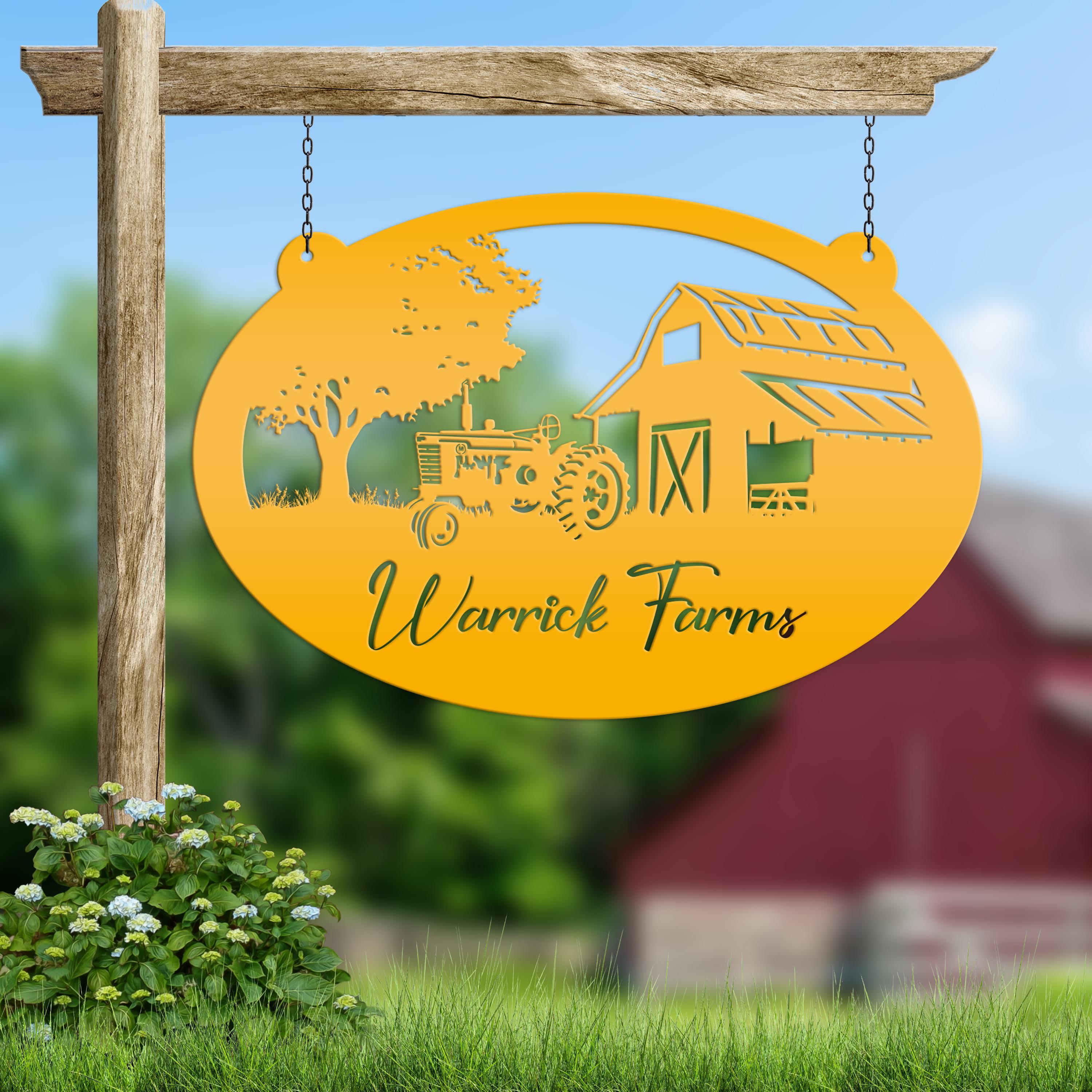 Personalized Tractor and Barn Metal Sign, Family Farm Sign ...
