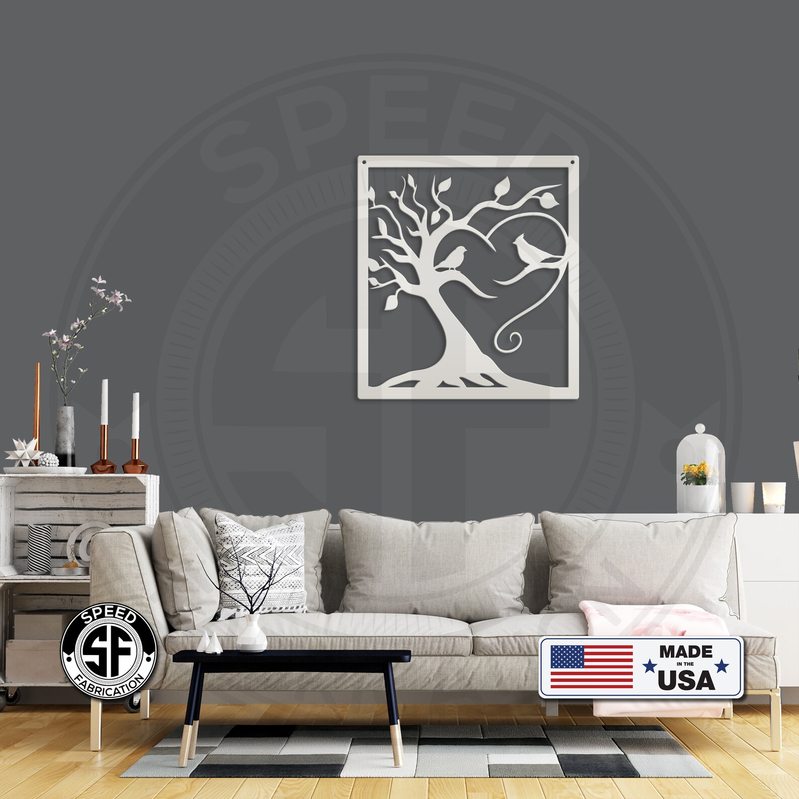 Tree With Birds Square Metal Sign - Etsy