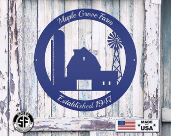 Round Farm Scene Welcome Metal Sign - Etsy