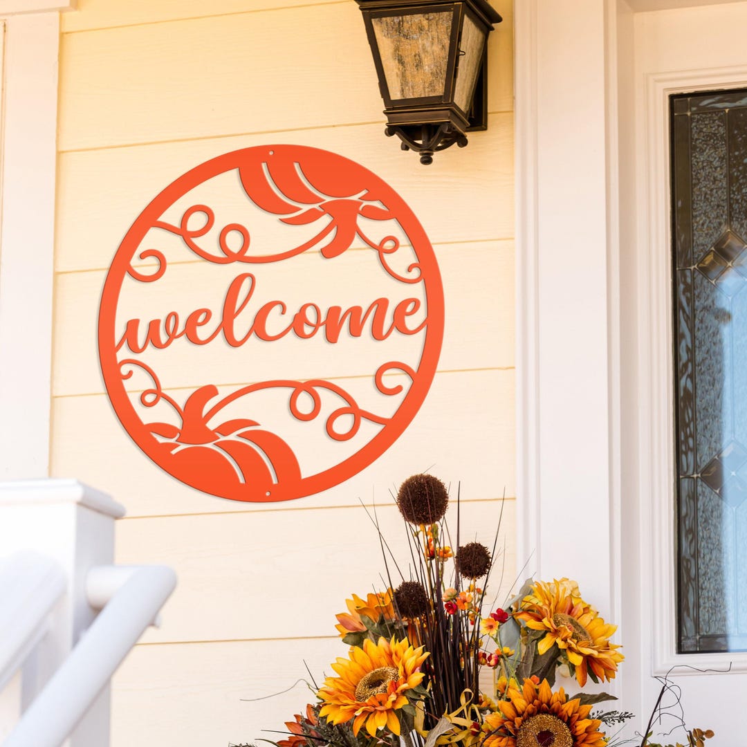 Fall Decor Welcome Sign, Metal Door Wreath Hanging Sign, Seasonal ...