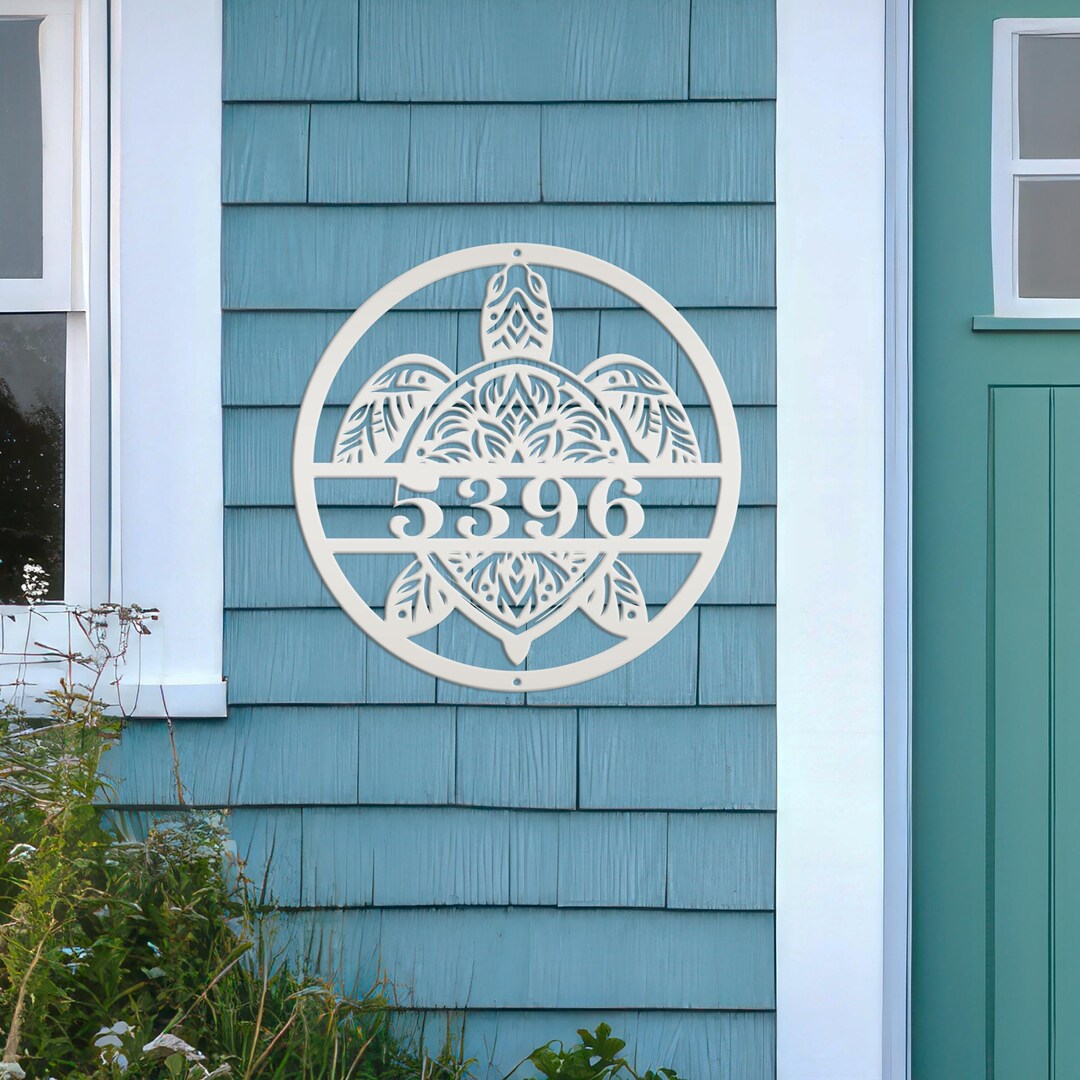 Tropical Sea Turtle Art Deco Sign for Home Decor - Address Metal Plaque ...