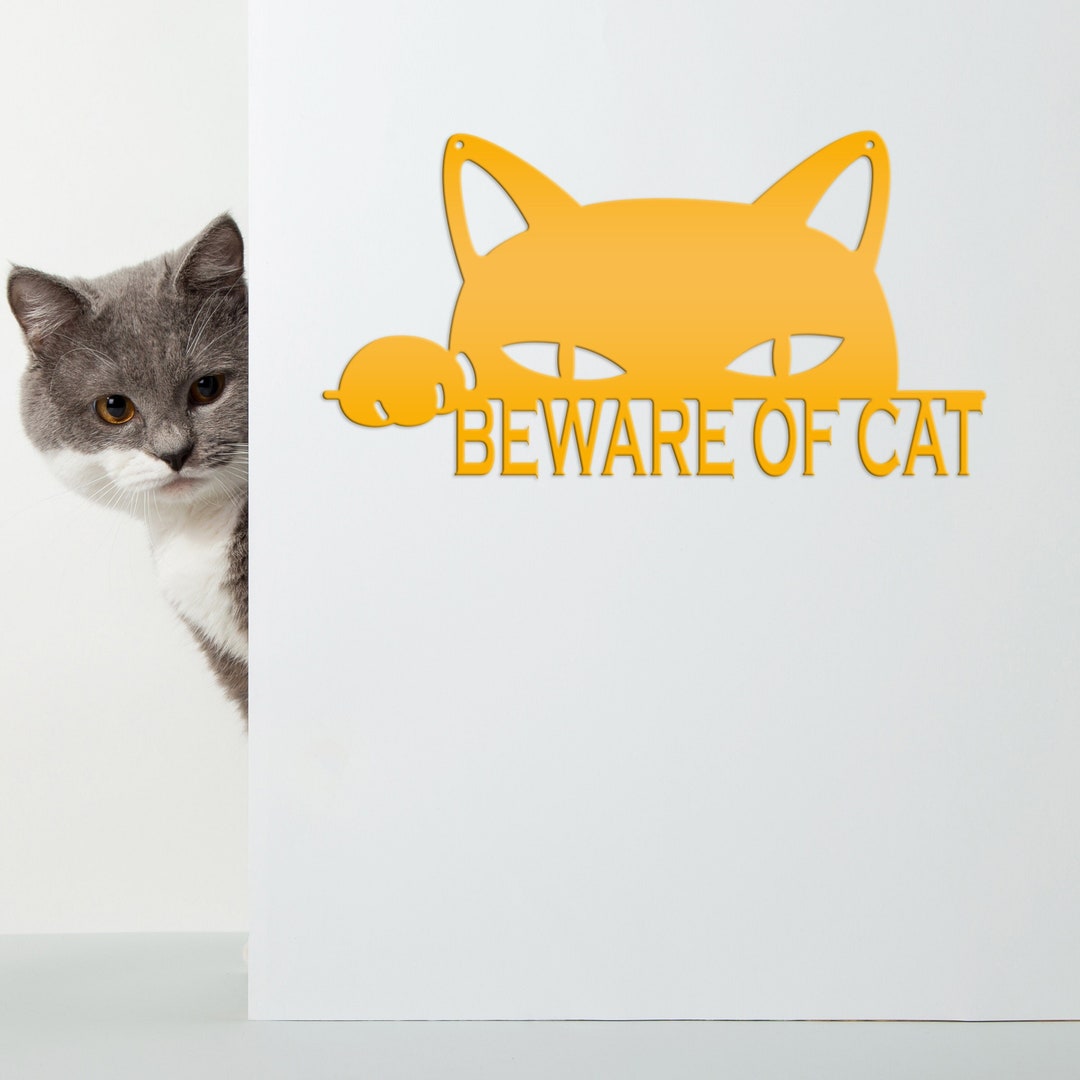 Beware of Cat Metal Sign - Etsy