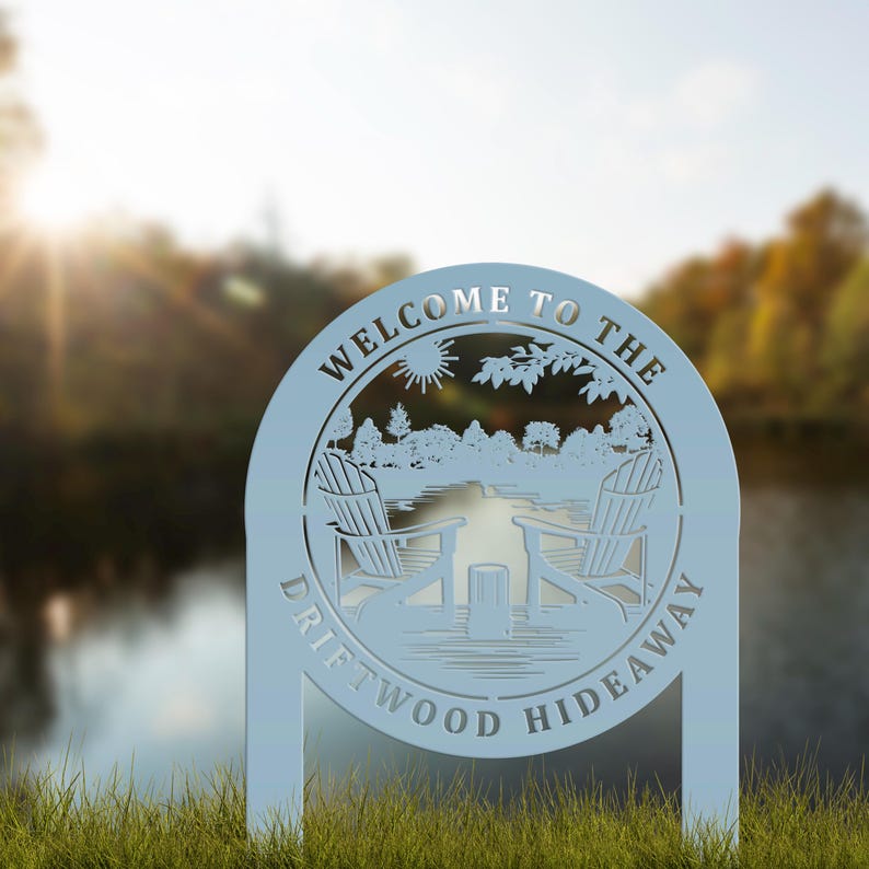 Outdoor Metal Sign With Lake Scene, Personalized Address or Lake Lot ...