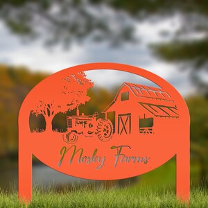 Metal Farm Sign Customizable With Rustic Tractor and Barn With Yard ...