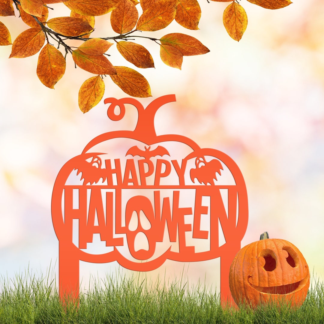 Halloween Metal Yard Stake With Pumpkin and Ghosts, Outdoor All Hallows ...