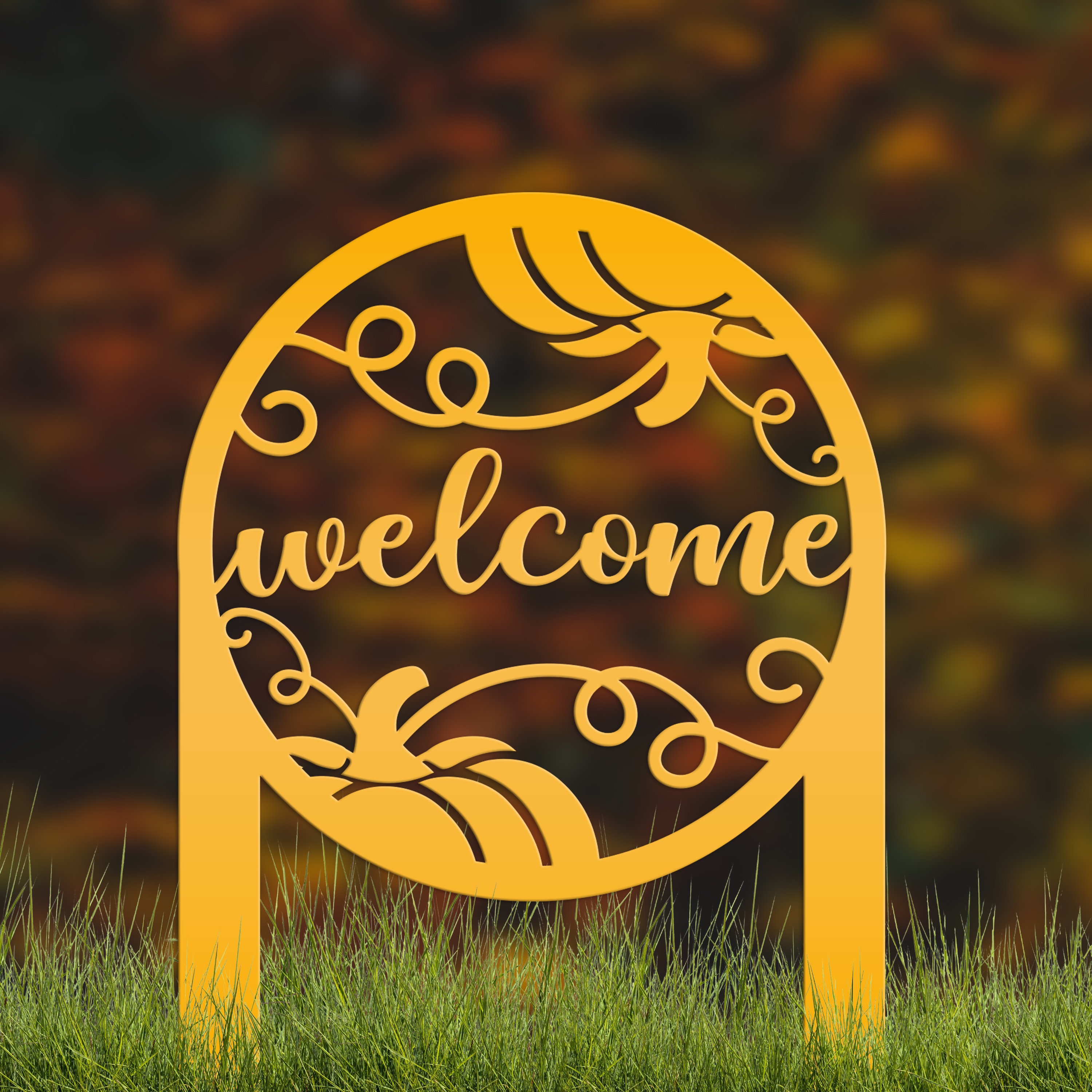 Outdoor Fall Decor, Metal Welcome Yard Stake for Front Lawn, Autumn ...