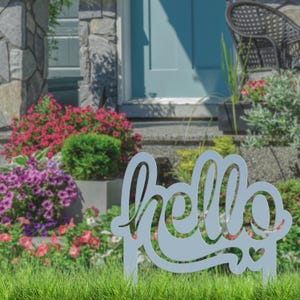Welcoming Hello Metal Outdoor Yard Stake - Charming Front Lawn Decor ...