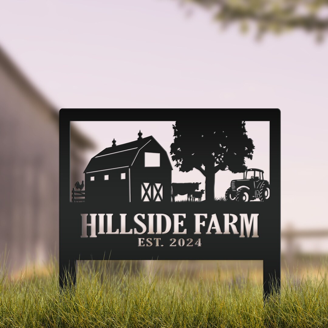 Custom Farm Scene Metal Yard Stake - Unique Farming Outdoor Decor ...