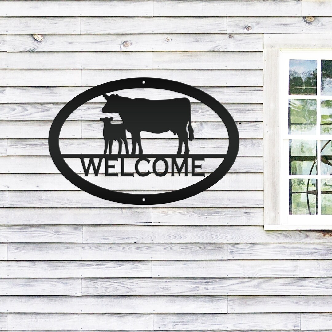 Welcome Sign With Cows, Farmhouse Style Rustic Front Door Greeting ...